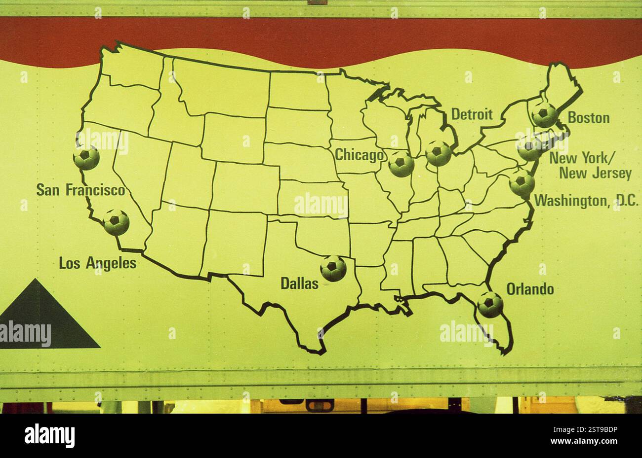 Los Angeles, California, USA, 1994. Large board showing on the map the ...