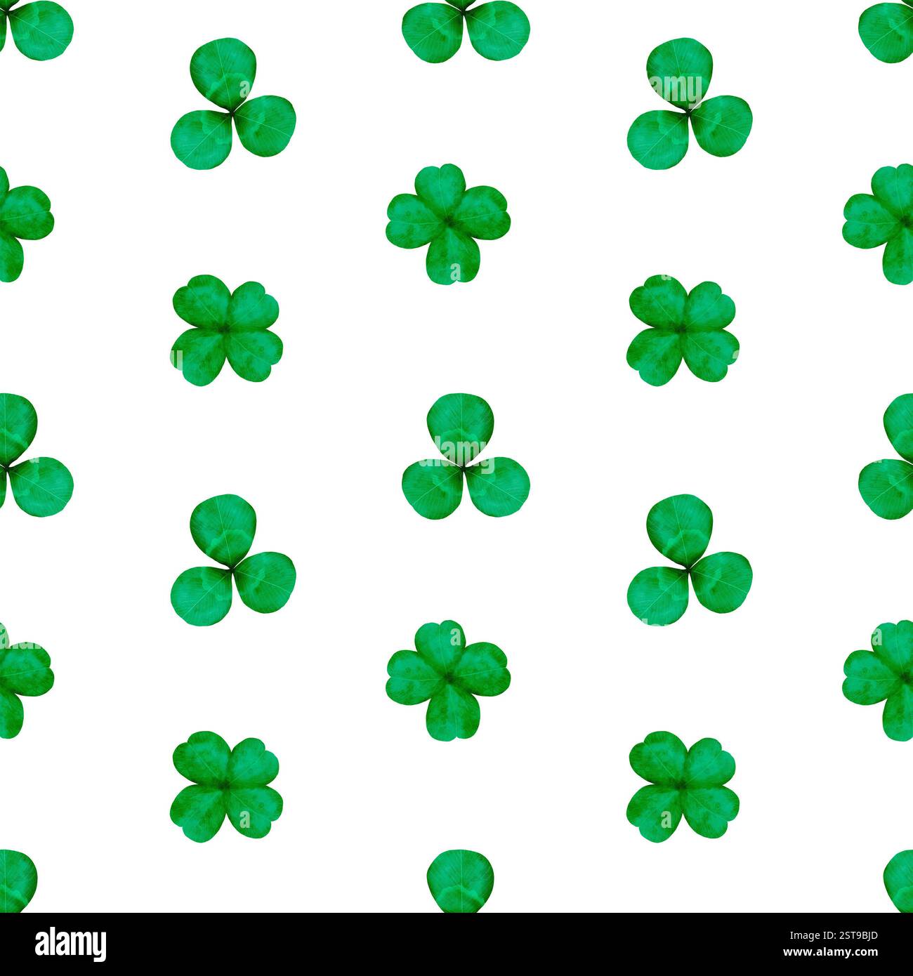 A vibrant green clover pattern set on a pure white background, ideal ...