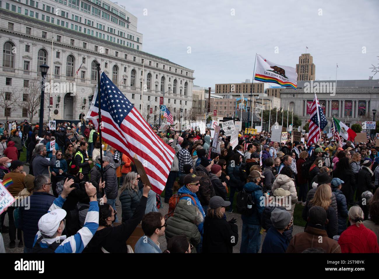 San Francisco, Calif., USA, 17th Feb, 2025. Hundreds of protesters ...