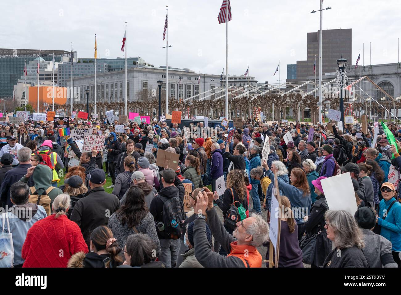 San Francisco, Calif., USA, 17th Feb, 2025. A large crowd gathers with ...