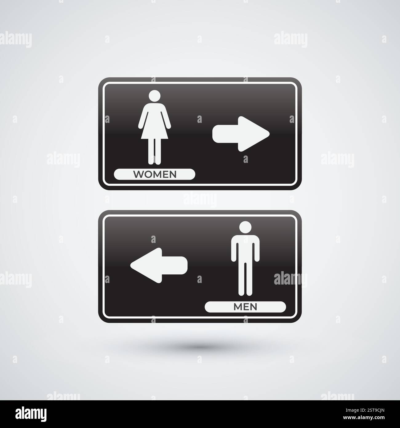 toilet sign with white background equipped with right and left arrows ...