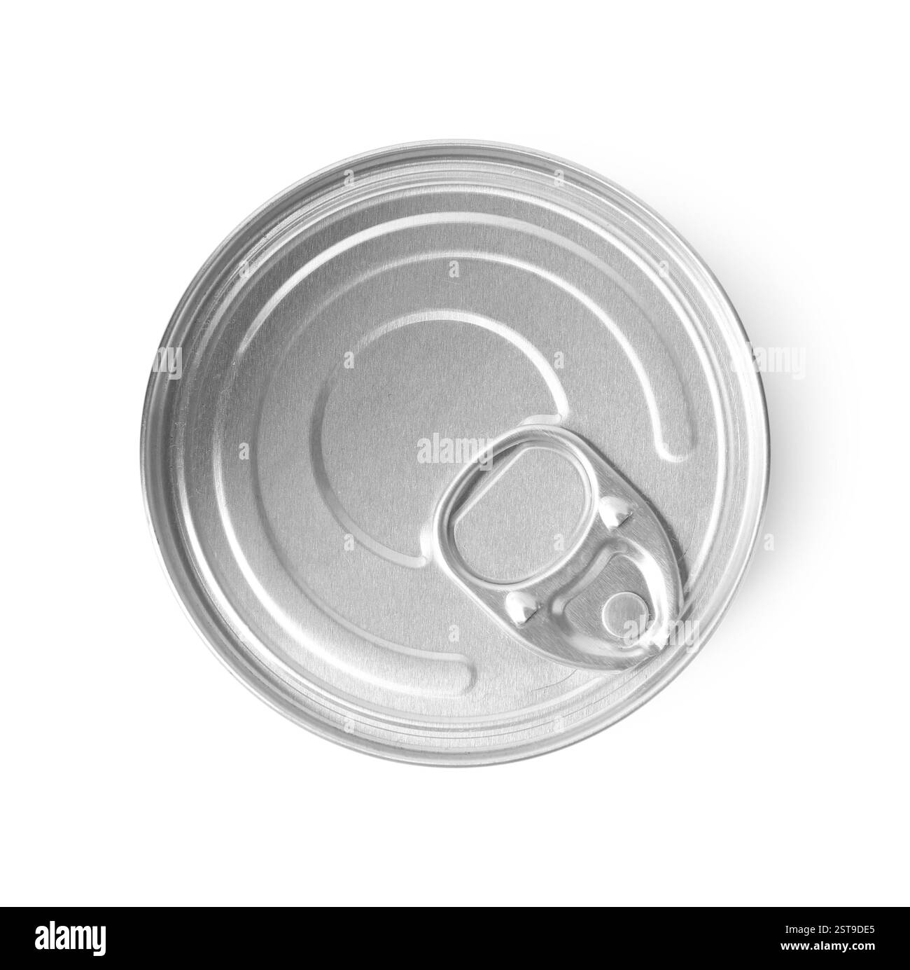 One closed tin can isolated on white, top view Stock Photo - Alamy