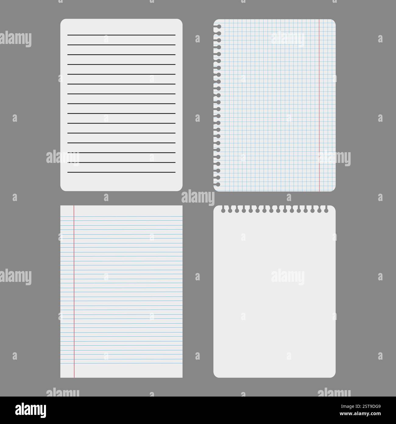 Lined paper sheets. Graph paper pages. Notebook page set. Blank writing template Stock Vector ...