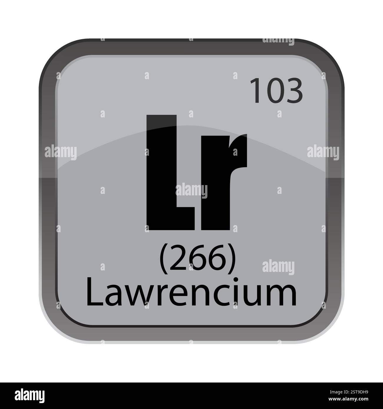 Element 103 label. Lr 266 Lawrencium. Gray periodic square. Vector ...