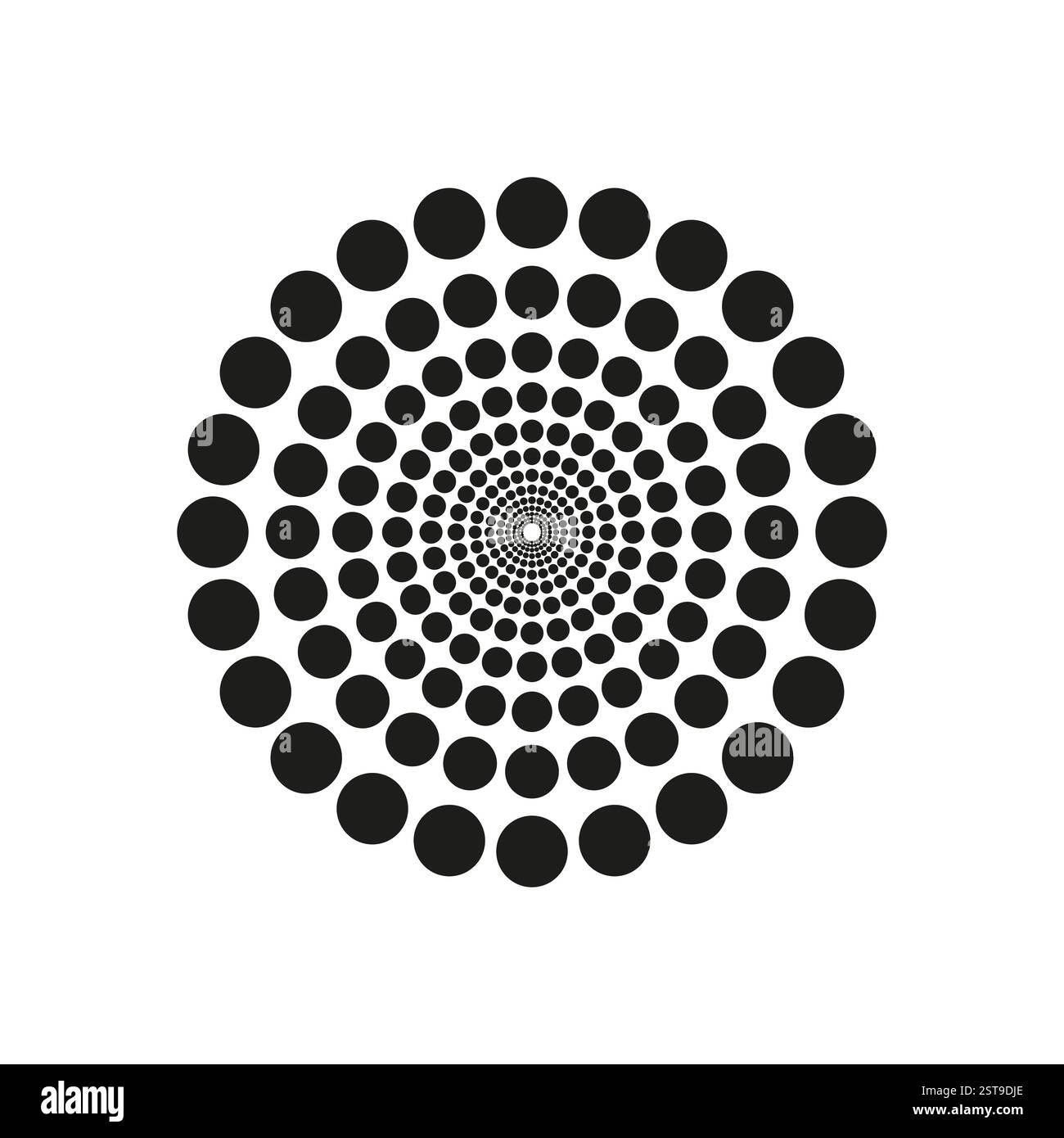 Circular dot pattern. Black radial shape. Optical illusion effect. Vector abstract element Stock ...