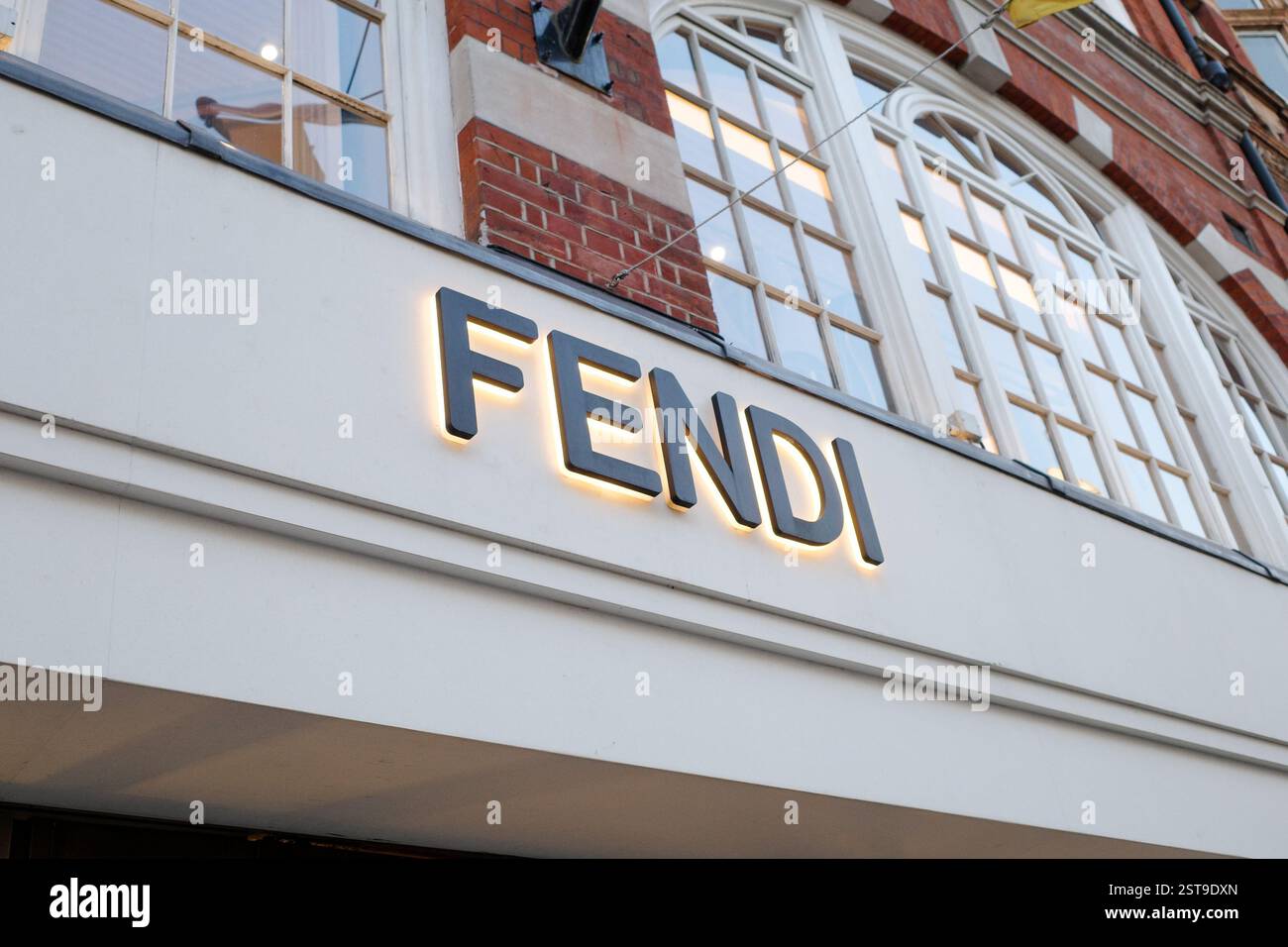 London, UK. 17th Feb, 2025. Fendi brand signage is seen on New Bond ...