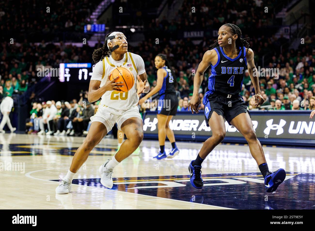 Notre Dame forward Liatu King drives as Duke guard Jadyn Donovan (4 ...
