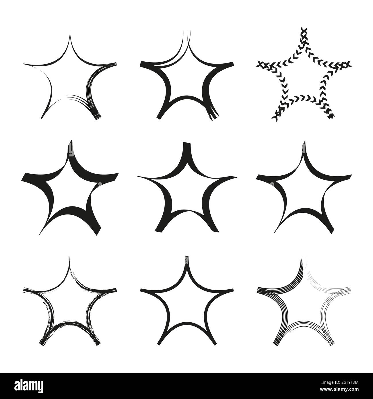 Abstract star shapes. Distorted star symbols. Geometric star forms ...