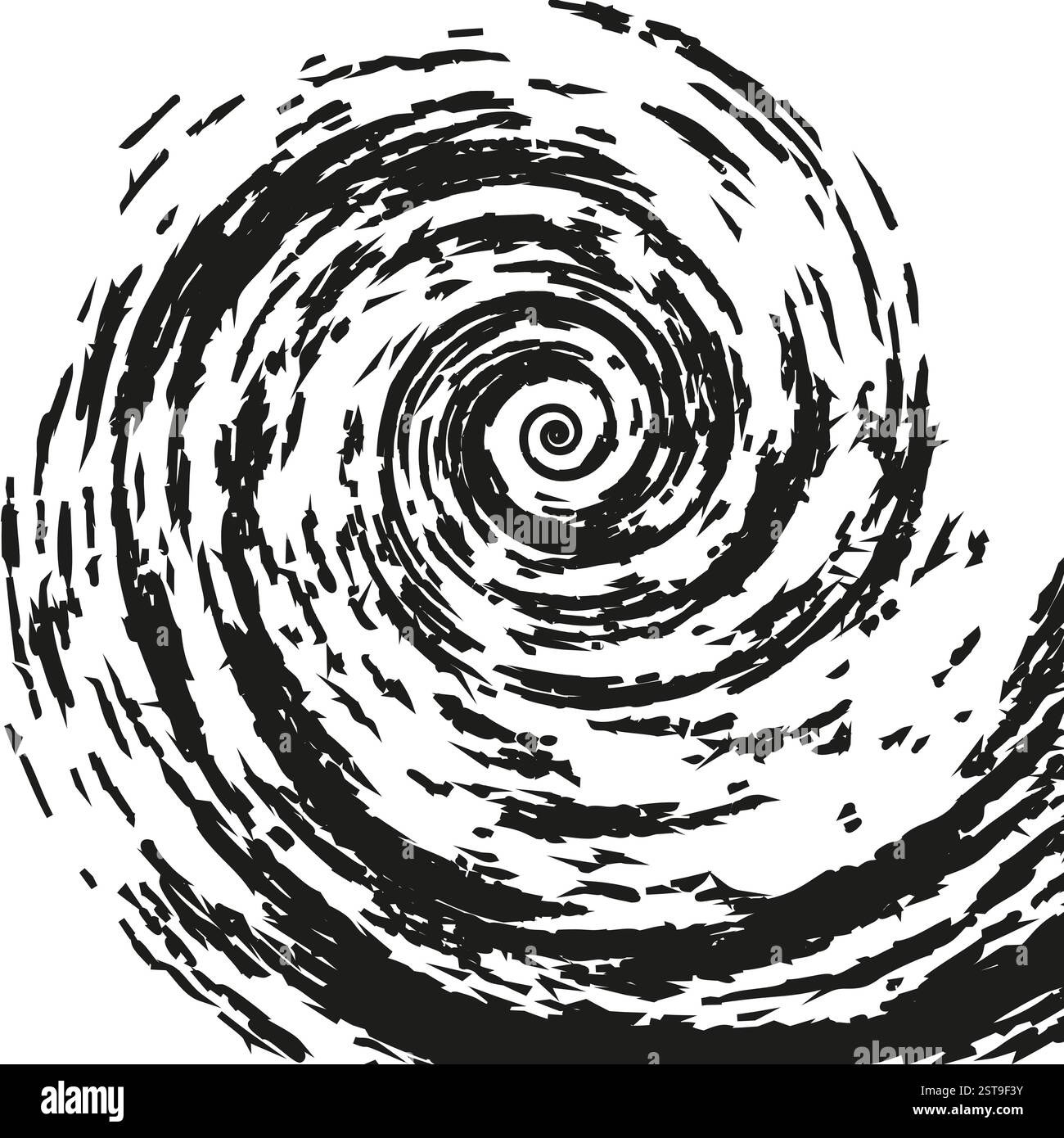 Grunge spiral shape. Abstract vortex motion. Swirling dynamic element. Black ink vector Stock ...