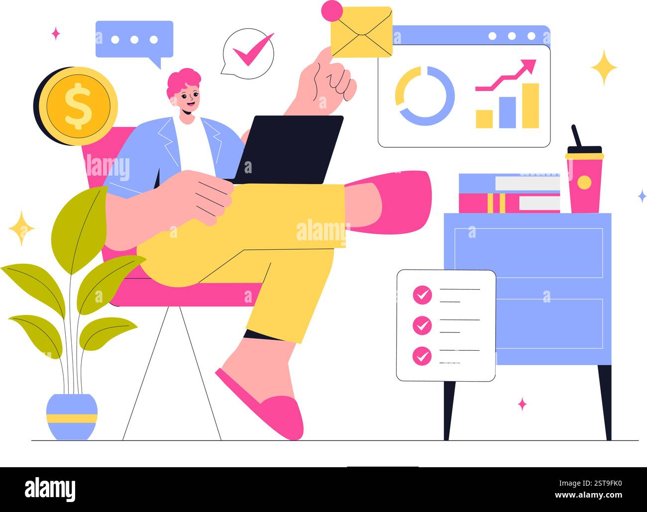 Freelancing and Gig Economy Vector Illustration featuring Finance ...