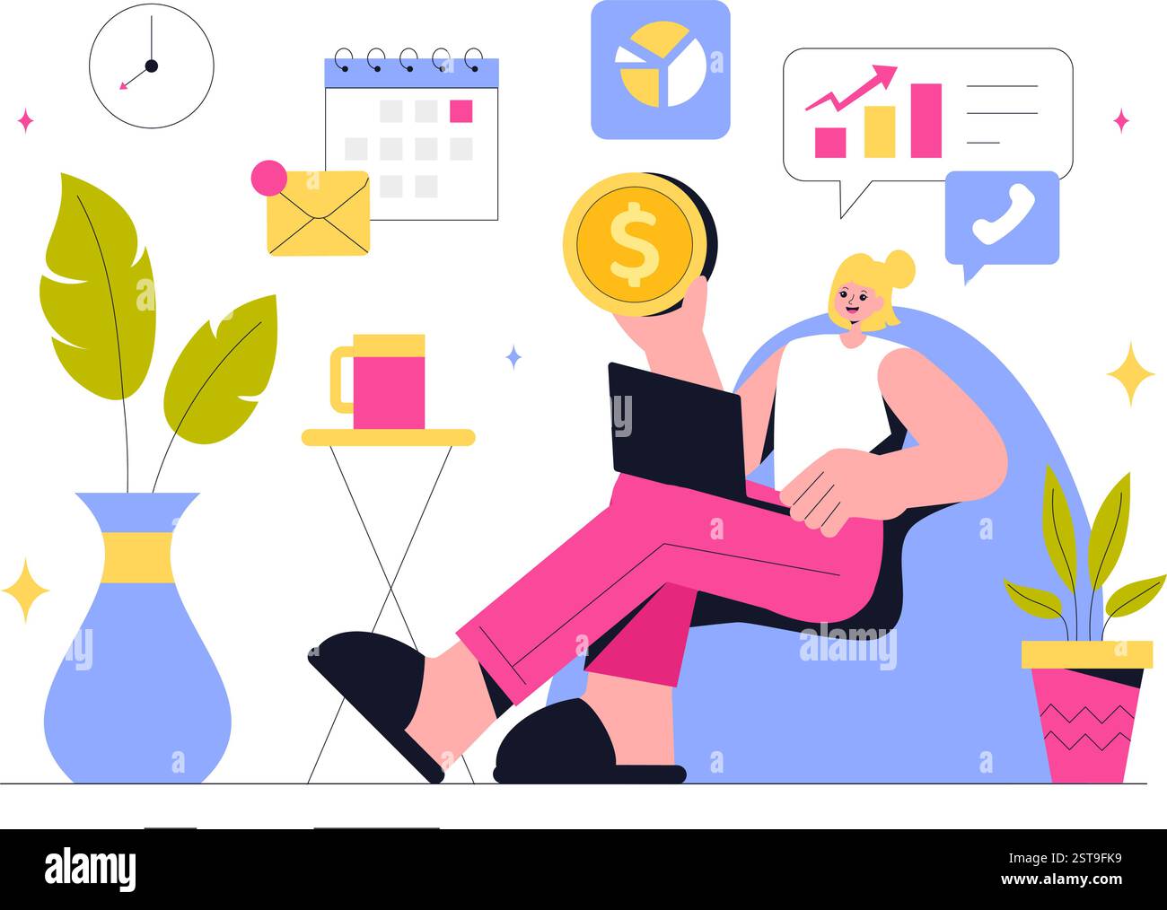 Freelancing and Gig Economy Vector Illustration featuring Finance ...