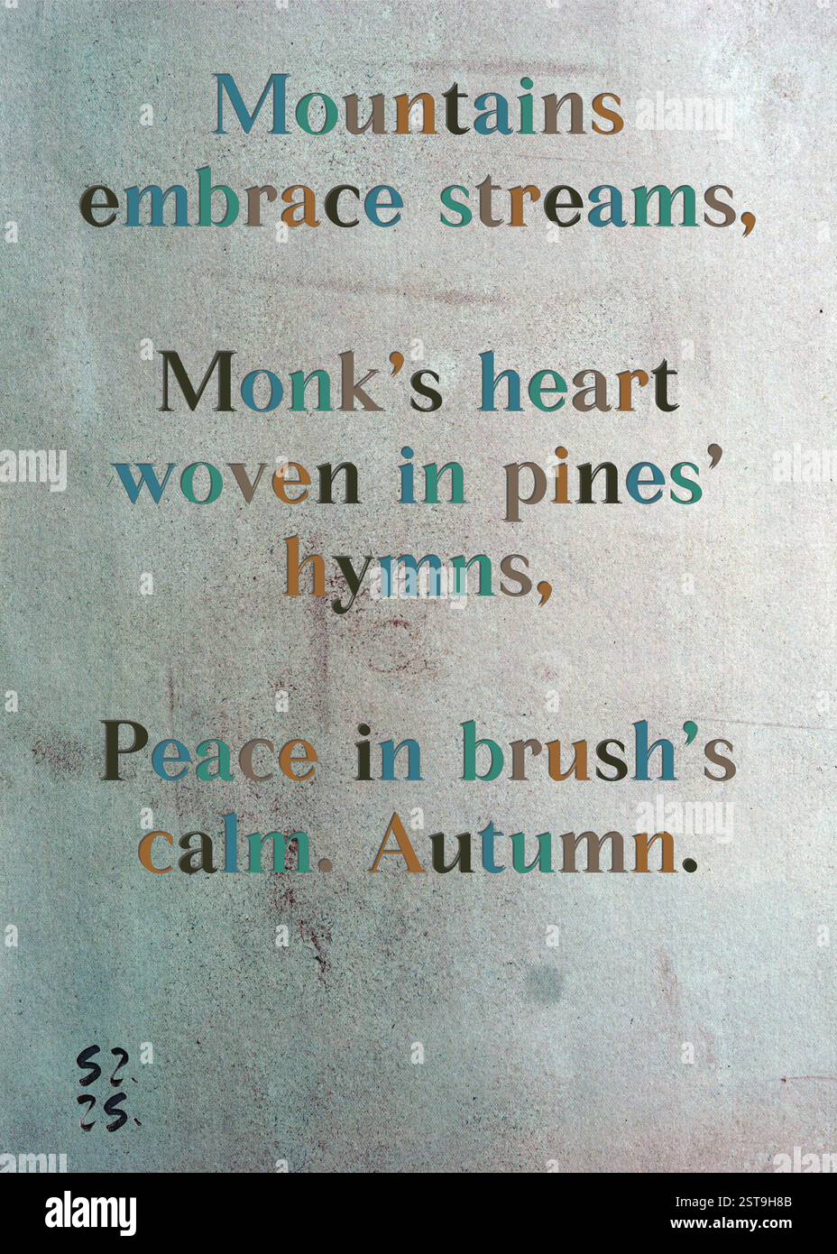 Mountains embrace streams, Monk's heart woven in pines' hymns, Peace in ...