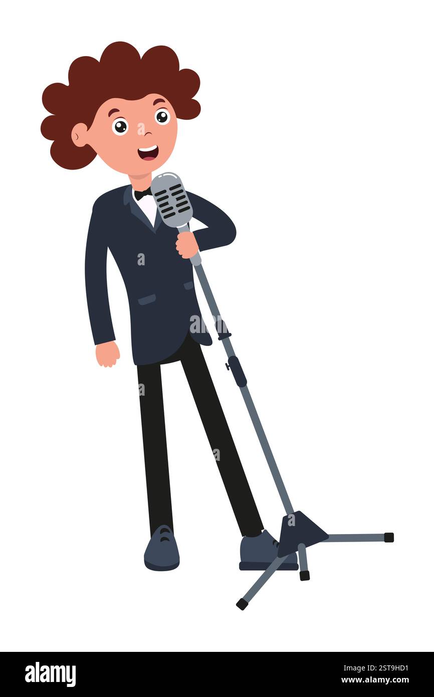 Animated character performing on stage with a microphone and stylish ...