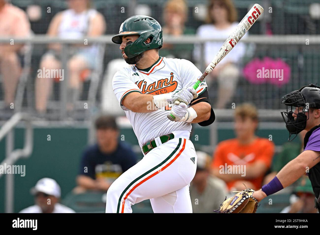 CORAL GABLES, FL - FEBRUARY 16: Miami outfielder Derek Williams (2 ...