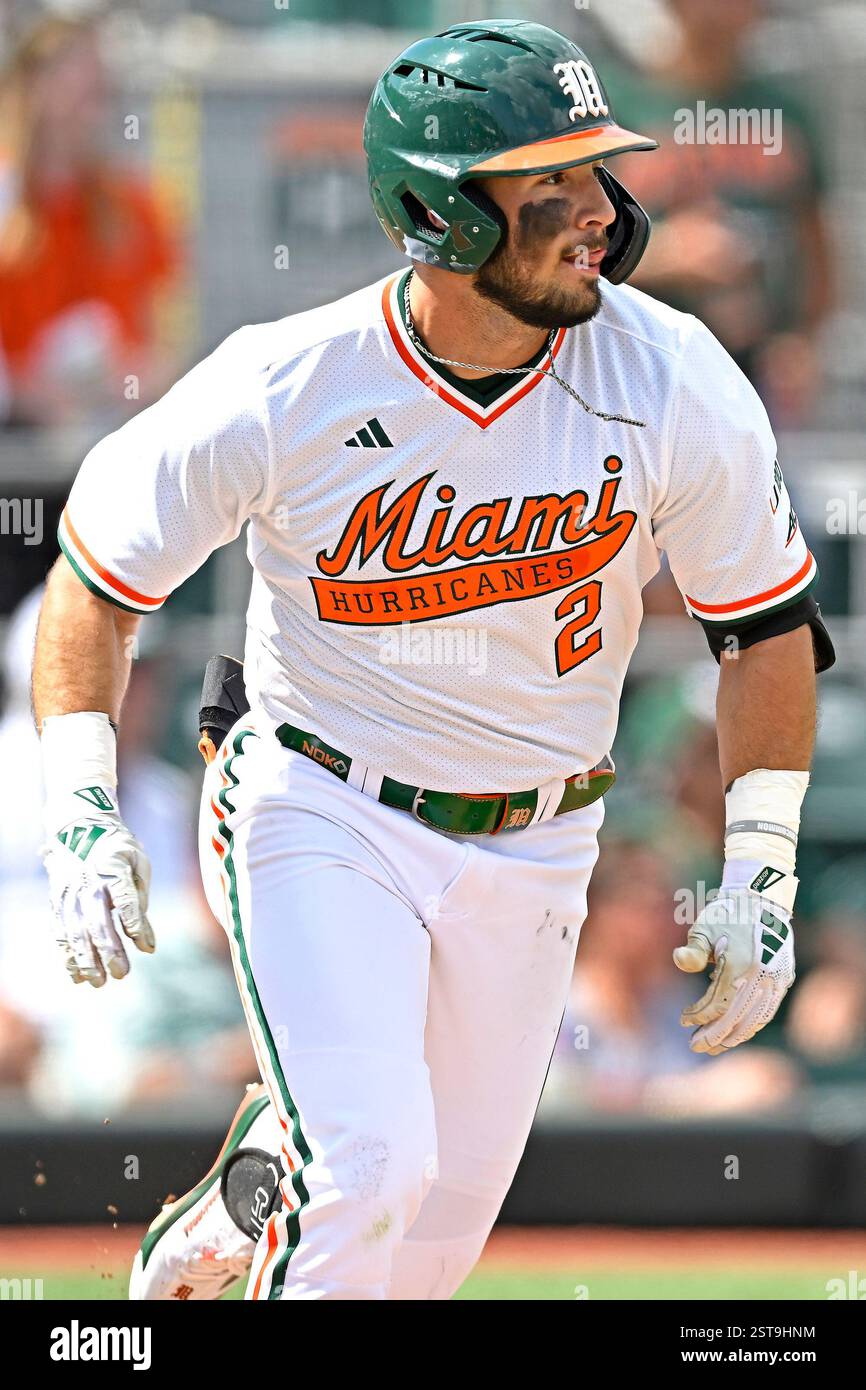 CORAL GABLES, FL - FEBRUARY 16: Miami outfielder Derek Williams (2 ...