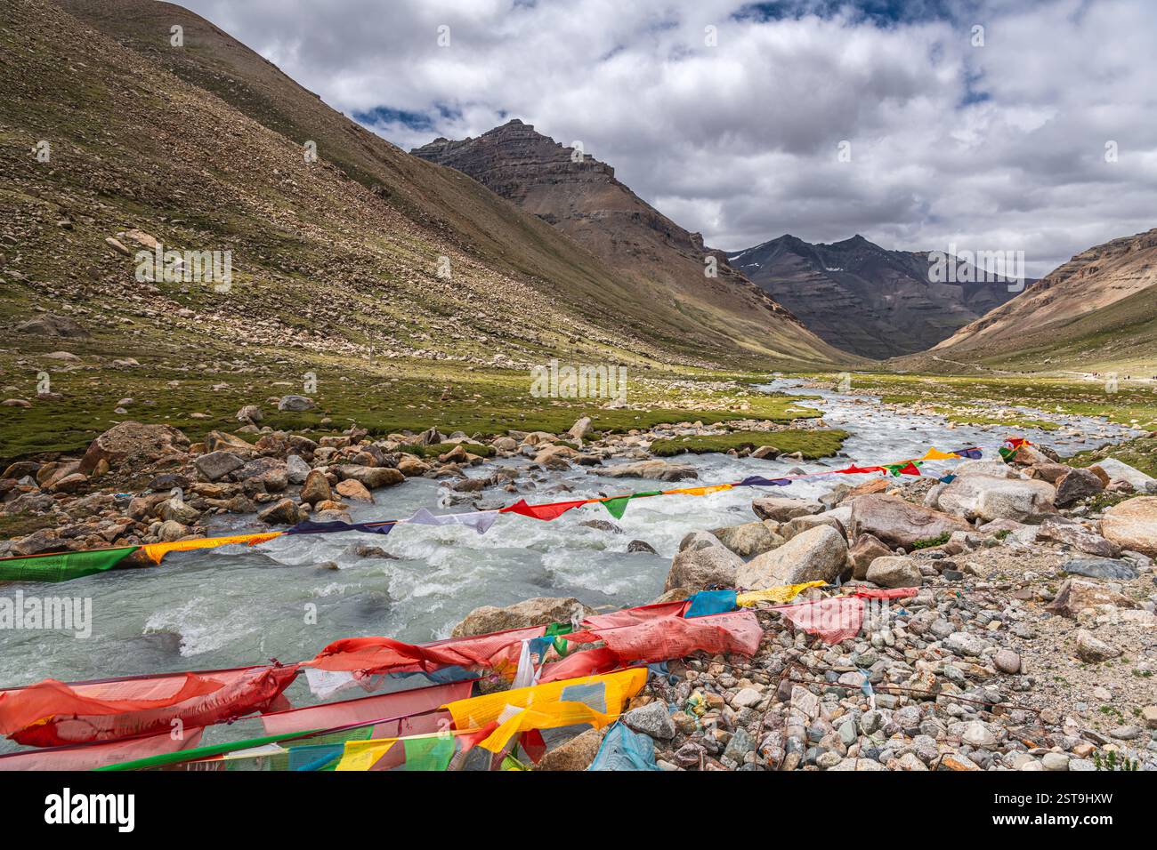 The path around Mount Kailash and a mountain river, kora around Kailash ...