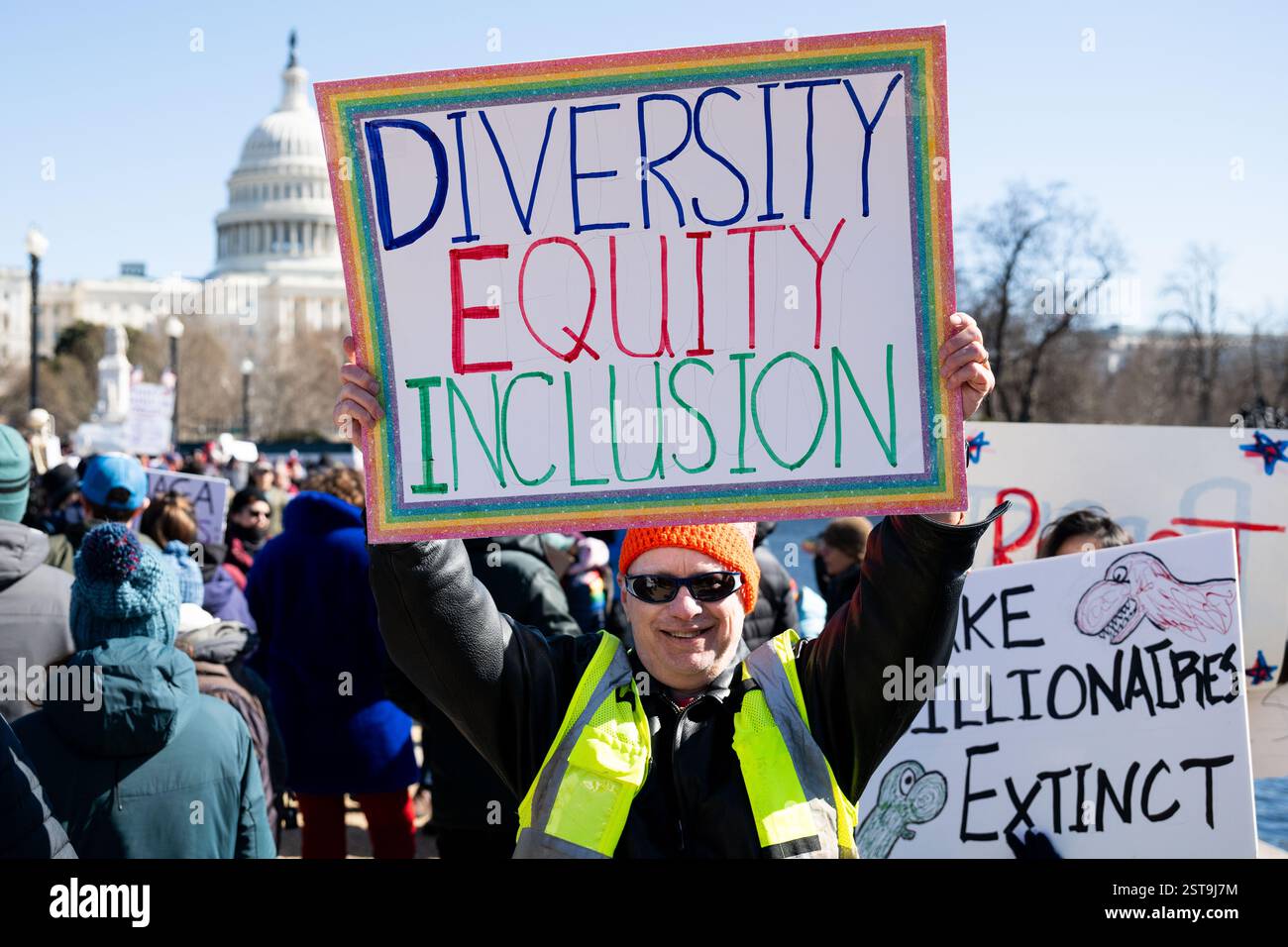 Washington, United States. 17th Feb, 2025. A person holds a sign saying ...