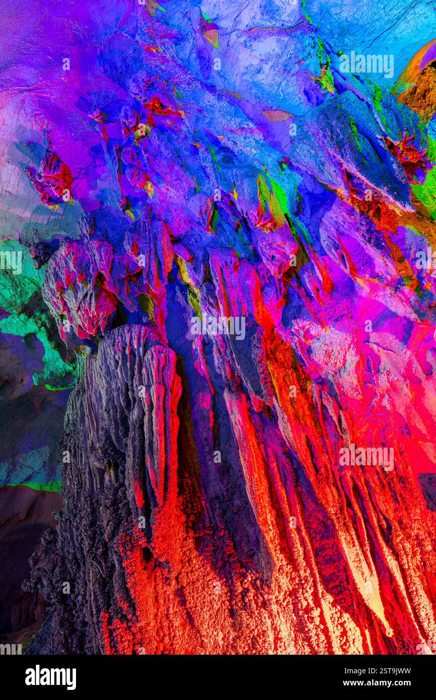 Stalactites of the Silver cave in Guangxi's Guilin, China Stock Photo ...