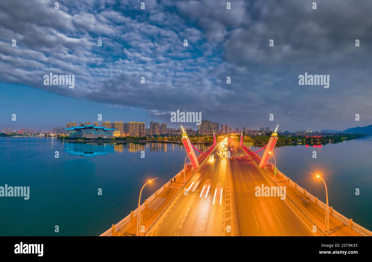 Night view of Lihu Bridge, Wuxi, Jiangsu Province, China Stock Photo ...