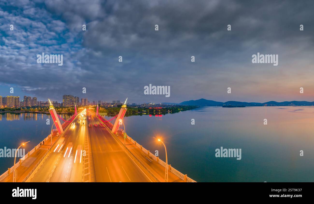 Night view of Lihu Bridge, Wuxi, Jiangsu Province, China Stock Photo ...