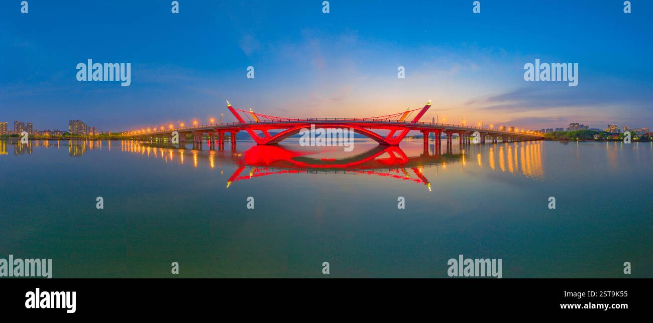 Night view of Lihu Bridge, Wuxi, Jiangsu Province, China Stock Photo ...