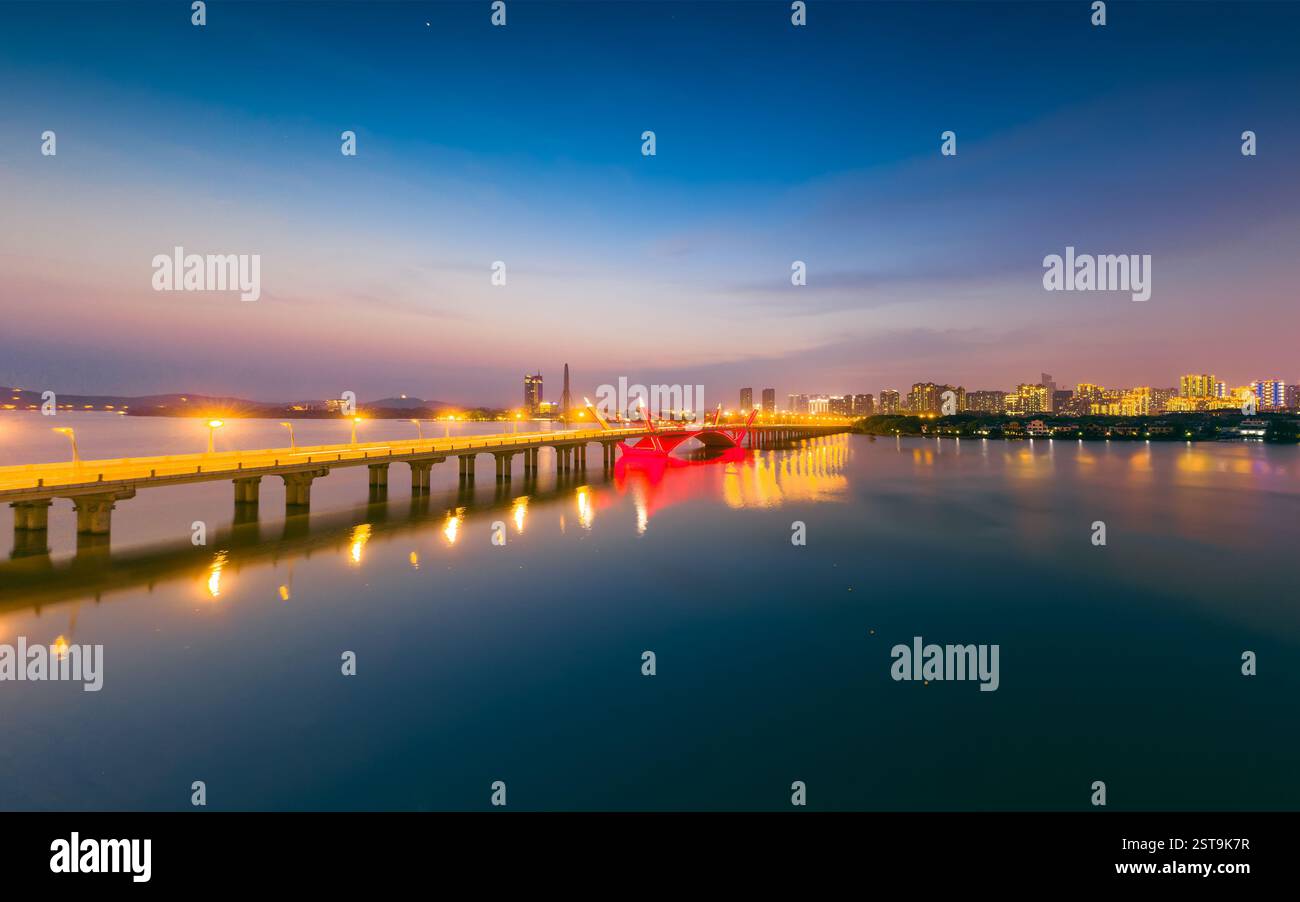 Night view of Lihu Bridge, Wuxi, Jiangsu Province, China Stock Photo ...
