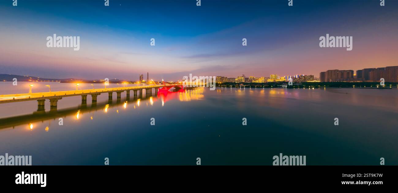 Night view of Lihu Bridge, Wuxi, Jiangsu Province, China Stock Photo ...