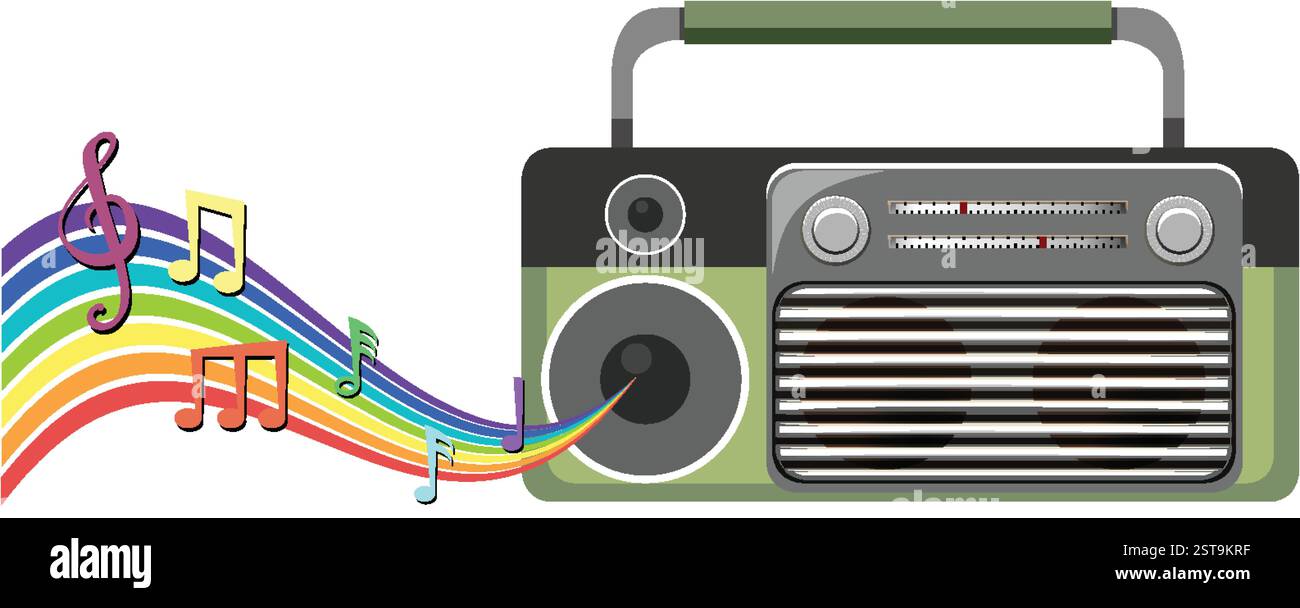 Colorful music notes emerging from vintage radio Stock Vector Image ...