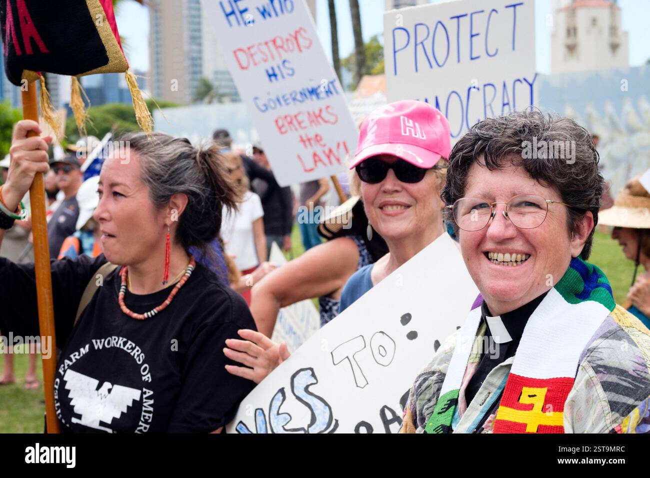 Honolulu, Hawaii, USA. 17th Feb, 2025. Protestors assembled at the ...
