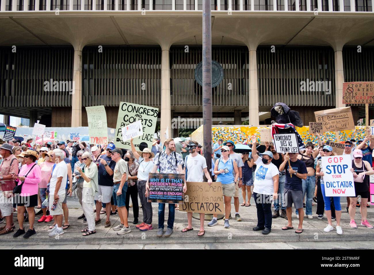 Honolulu, Hawaii, USA. 17th Feb, 2025. Protestors assembled at the ...