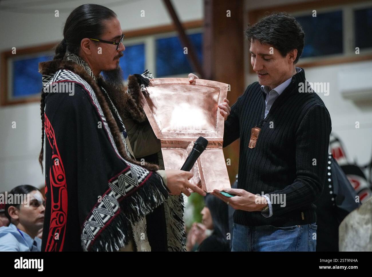 Prime Minister Justin Trudeau is gifted a copper shield by Haida Nation ...