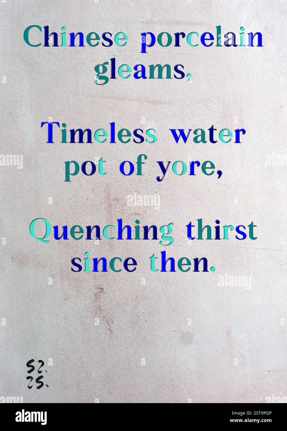 Chinese porcelain gleams, Timeless water pot of yore, Quenching thirst ...