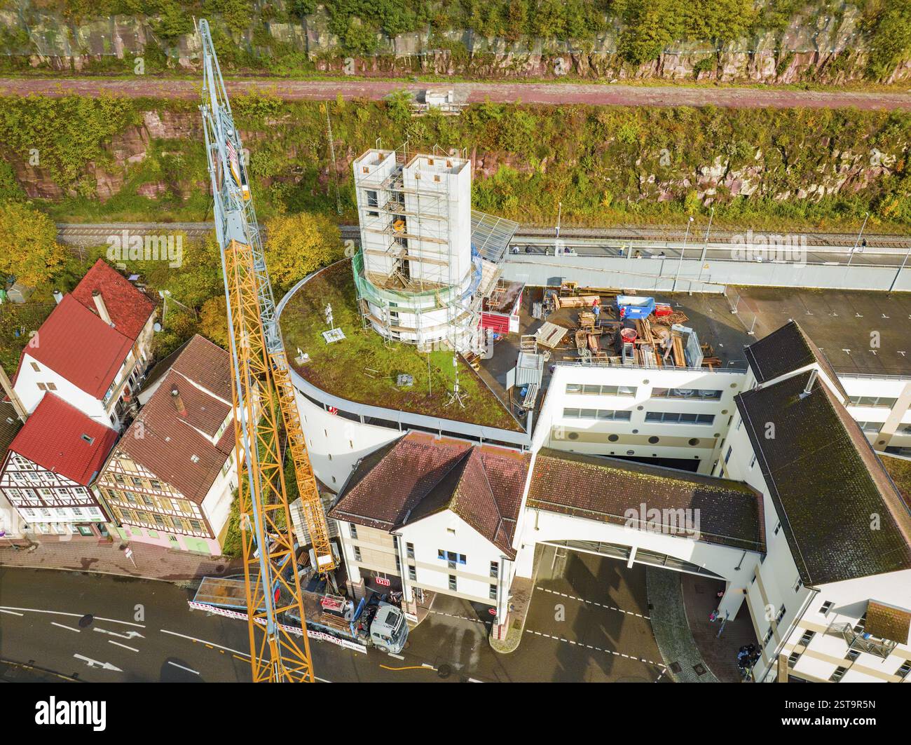Construction site next to a building with construction crane and ...