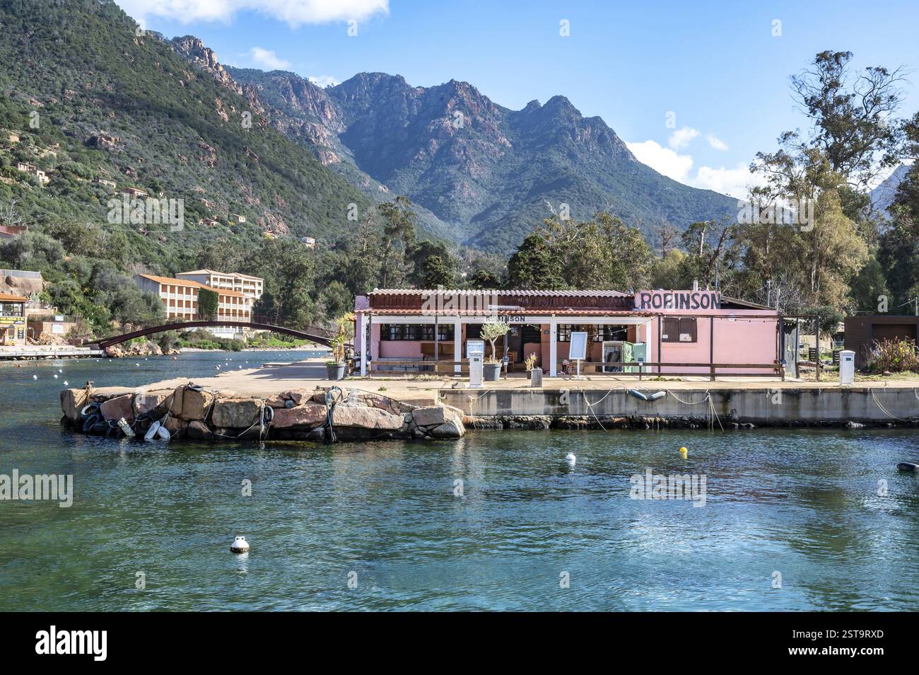 The harbour restaurant Robinson in Porto-Marina at the mouth of the ...