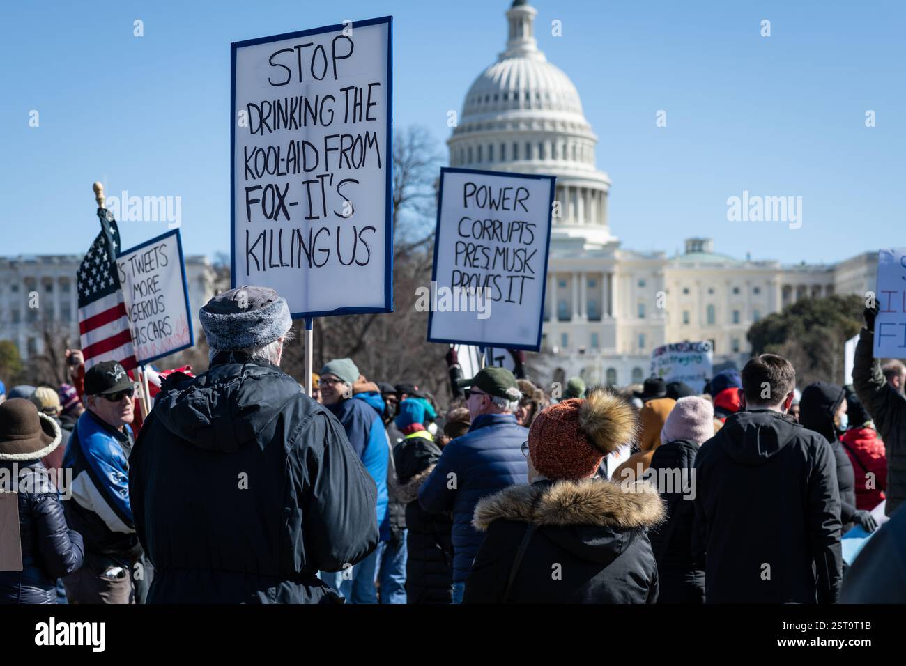 Protests against President Donald J. Trump and Elon Musk in front of ...