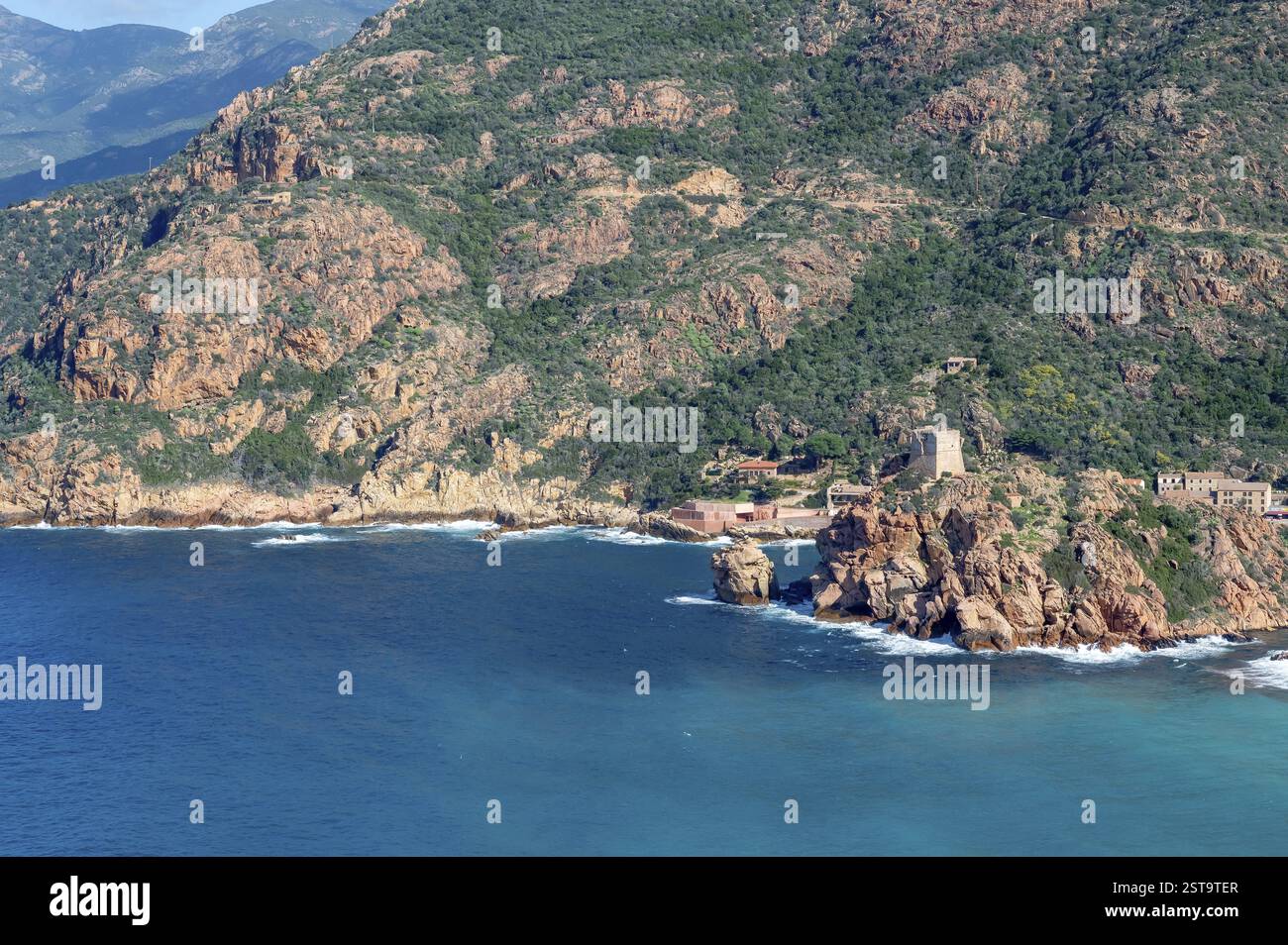 The red rocks at the mouth of the River Porto at Porto-Marina in the ...