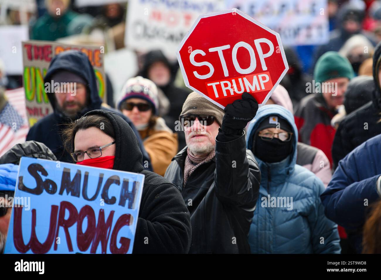 Demonstrators protest Trump administration policies during the Vermont ...