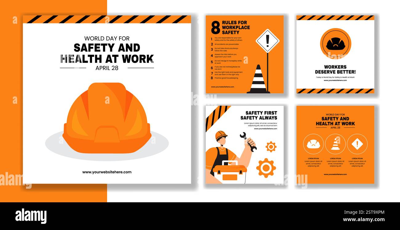 Workplace Safety and Health Day Social Media Post Flat Cartoon ...