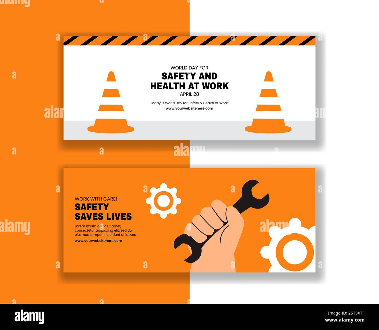 Work Safety Awareness Horizontal Banner with Flat Hand-Drawn Design ...