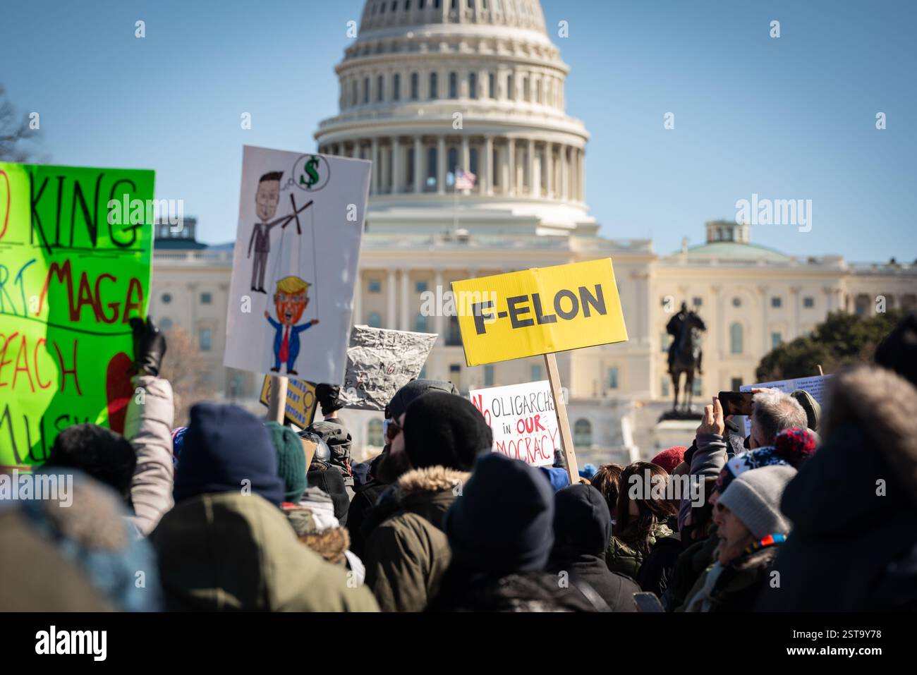 Protests against President Donald J. Trump and Elon Musk in front of ...