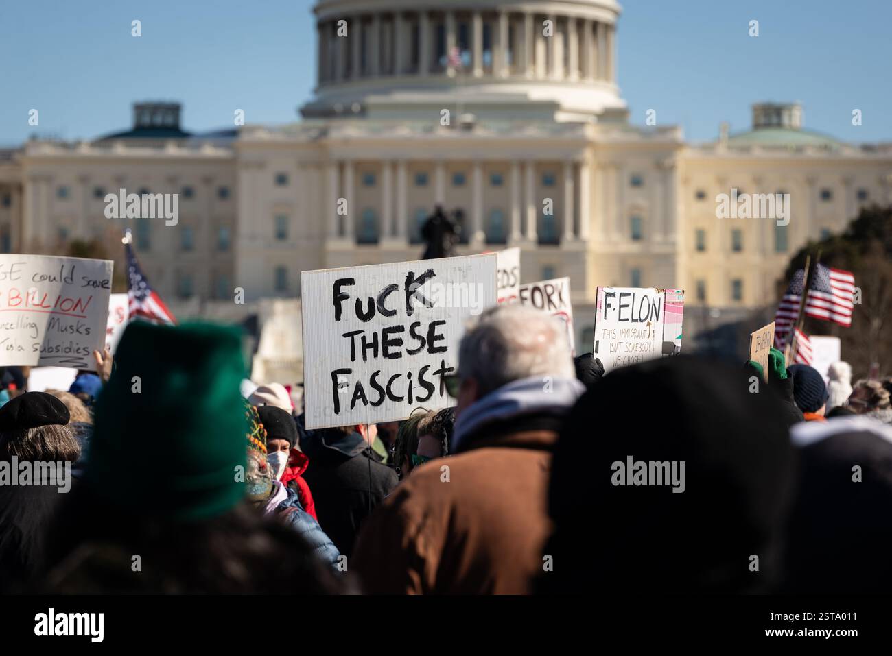 Protests against President Donald J. Trump and Elon Musk in front of ...