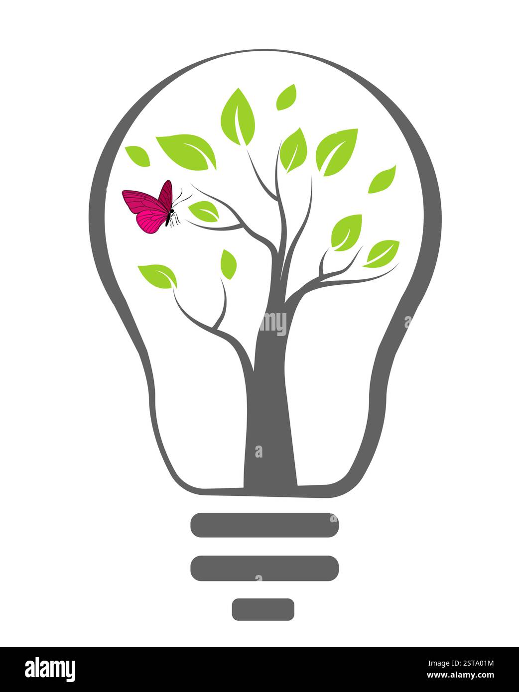 Creative fusion of nature and innovation with a butterfly on a tree within a light bulb Stock ...