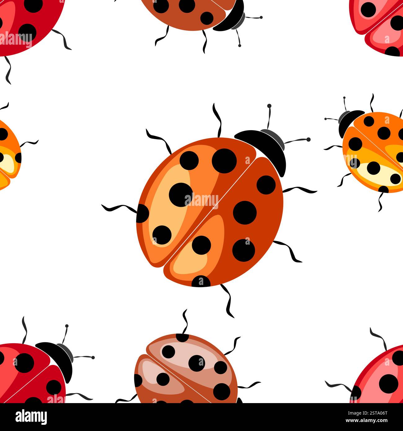 Colorful ladybug seamless pattern illustration featuring various shades ...