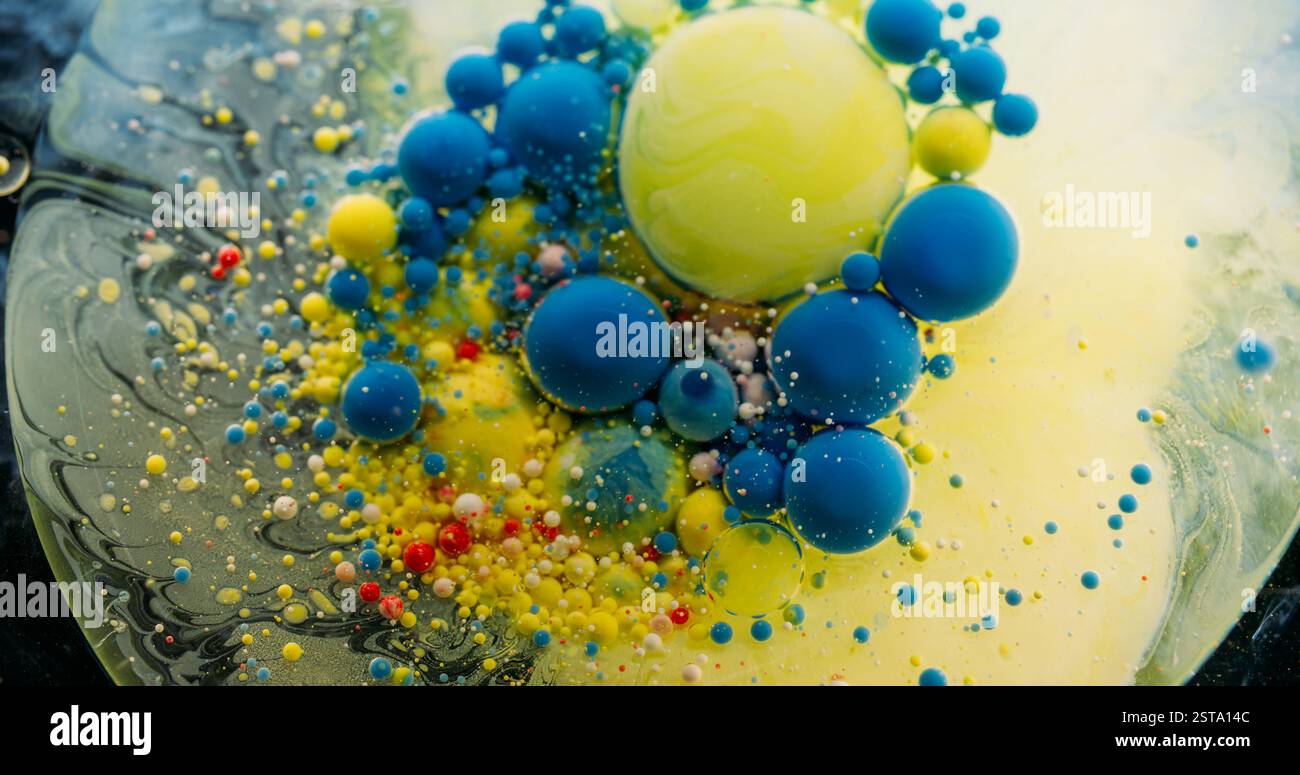 Paint blob. Acrylic bubble. Mix round pigment multicolor balls layer ...