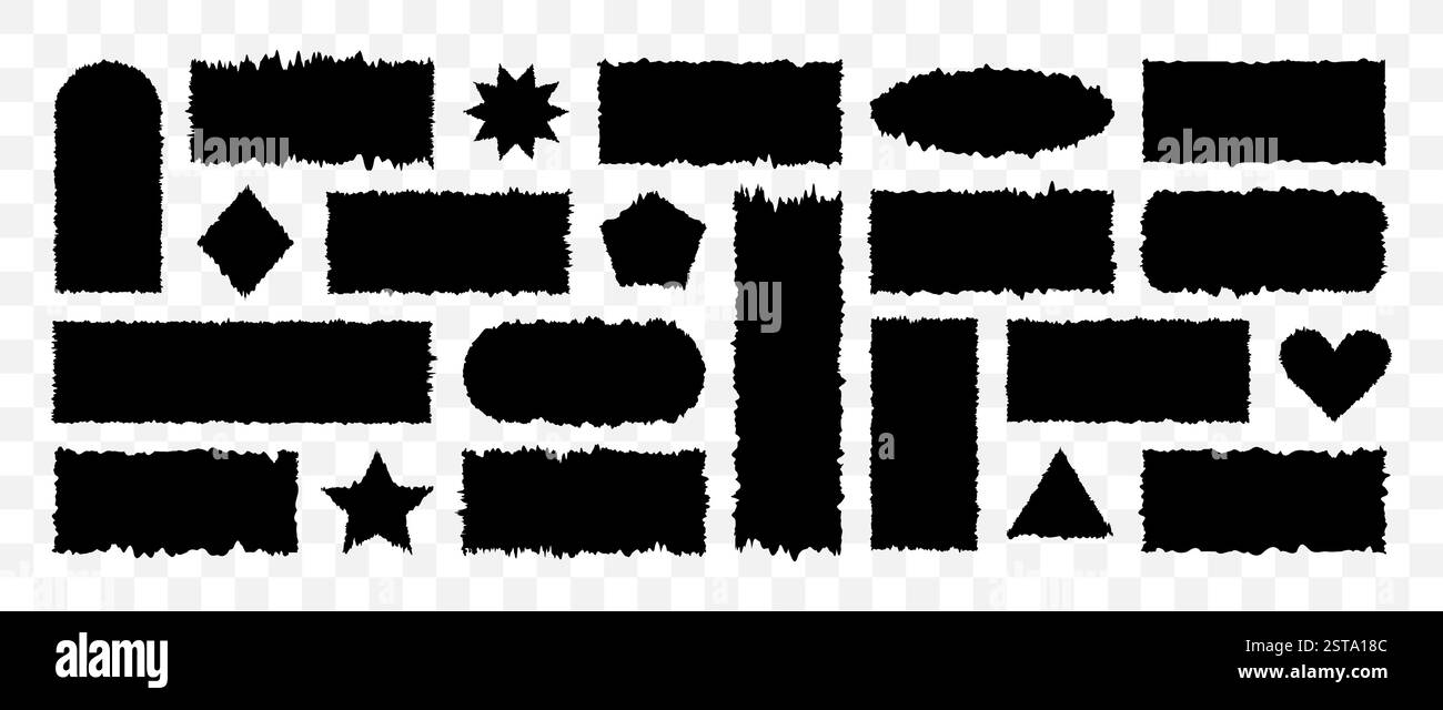 Jagged Rectangle set. Torn paper sheet for stickers or collages. Set of ...