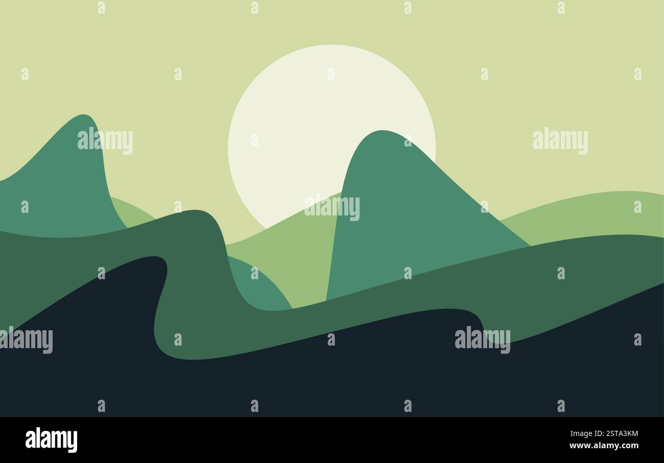 landscape wallpaper design with mountain and sun, luxury background ...