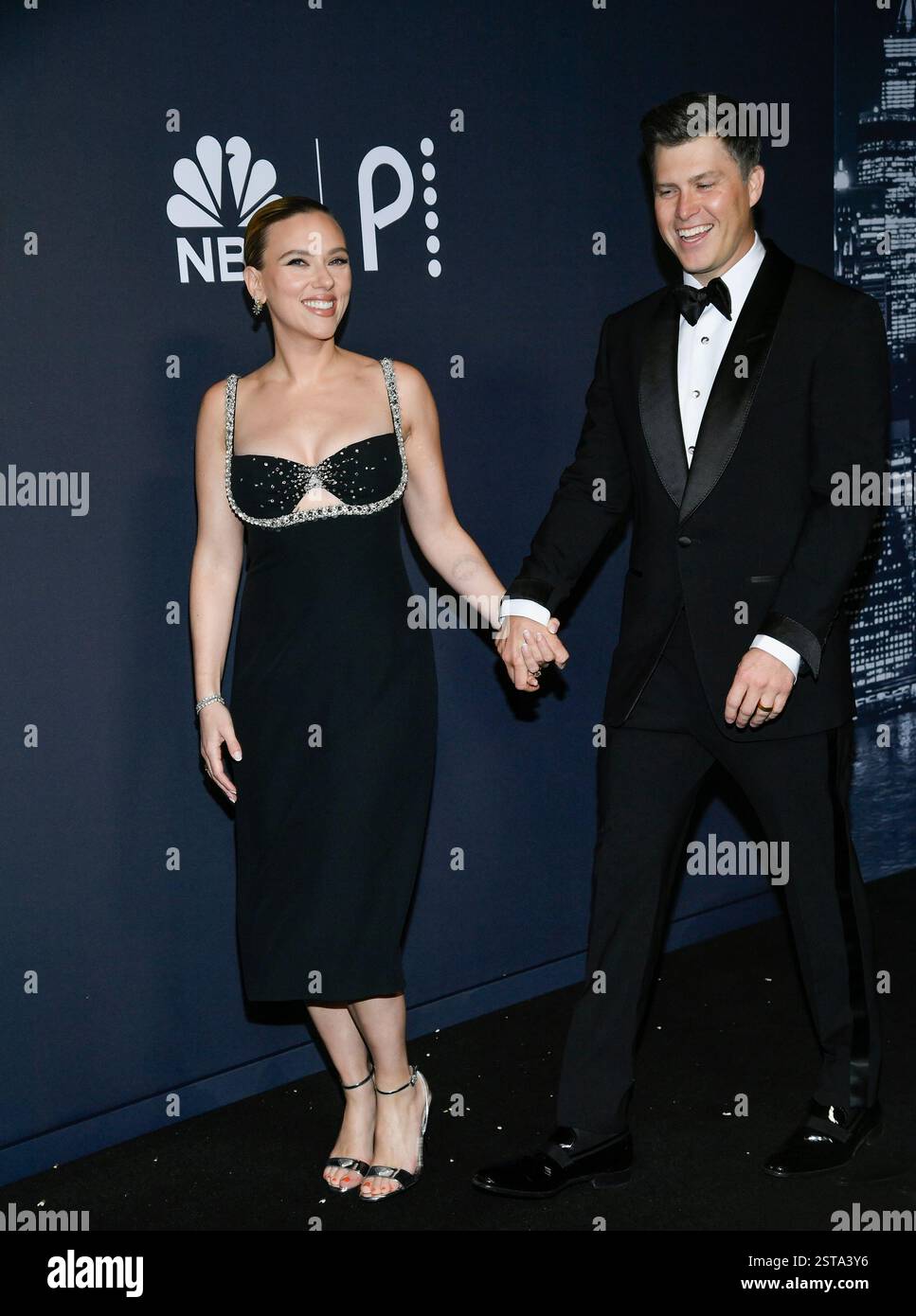 Scarlett Johansson, left, and Colin Jost attend the SNL50: The ...