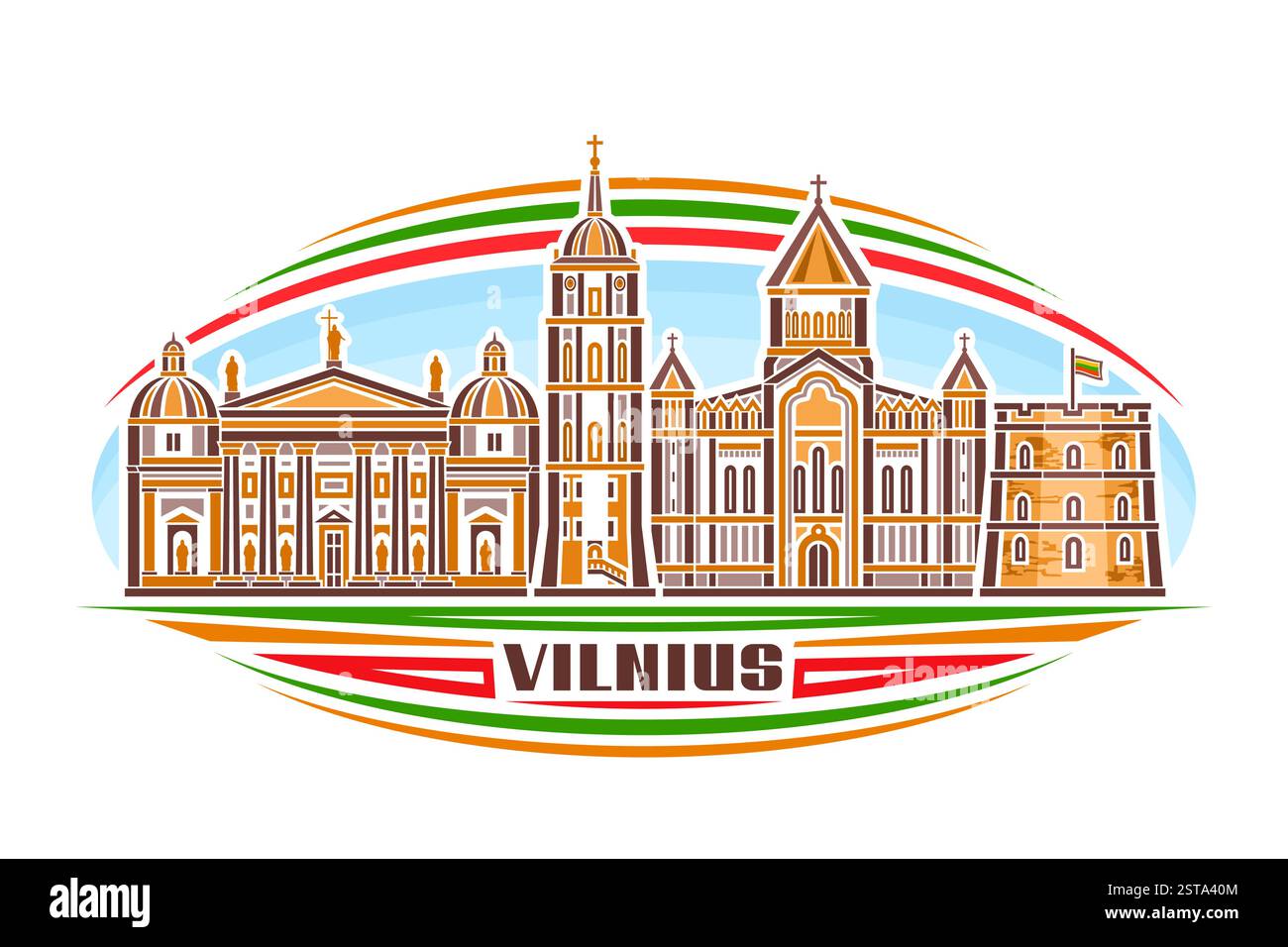 Vector illustration of Vilnius, horizontal decorative sign with linear ...