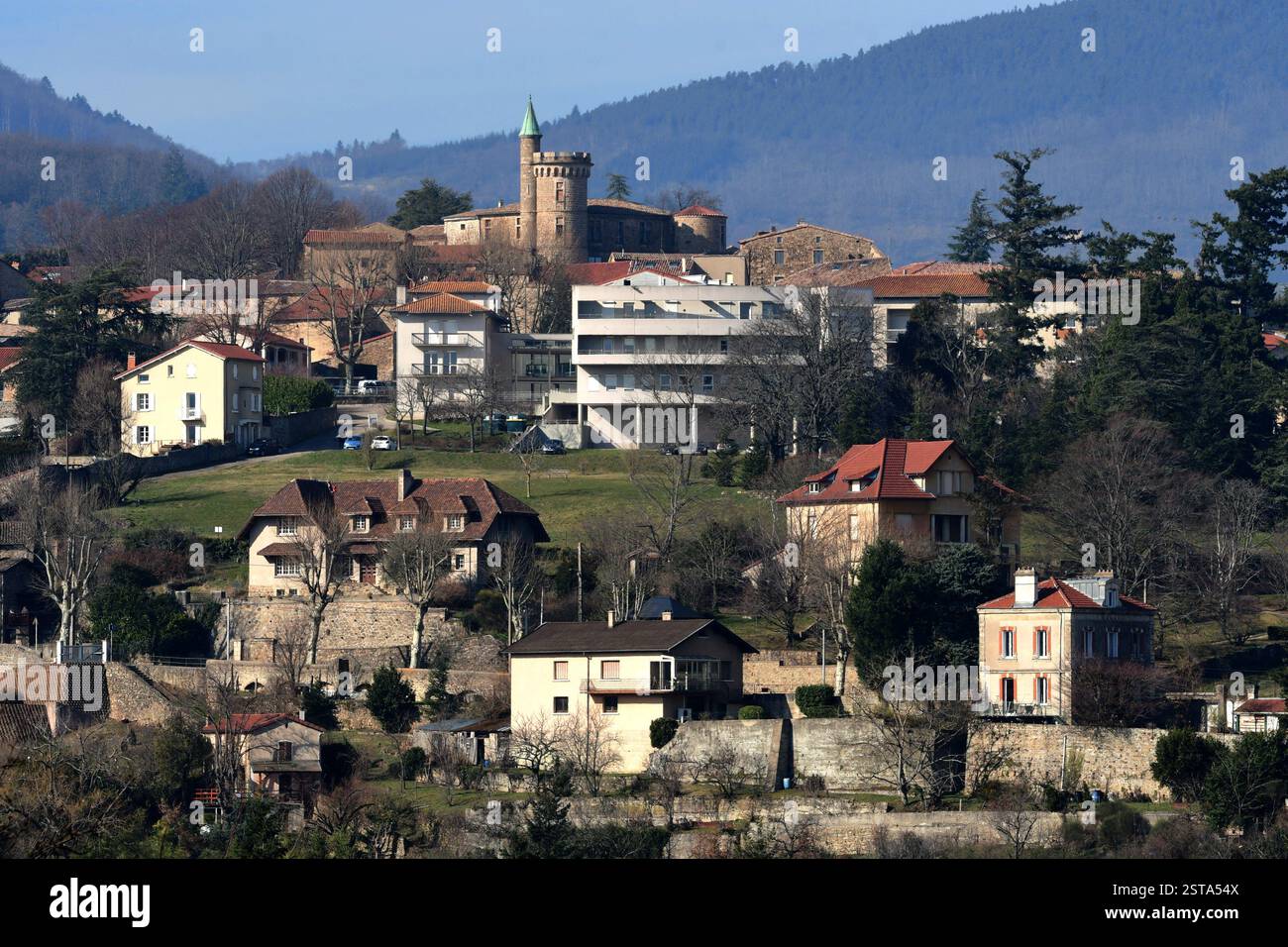 Pelussin, France. 16th Feb, 2025. General view of village of Pelussin ...