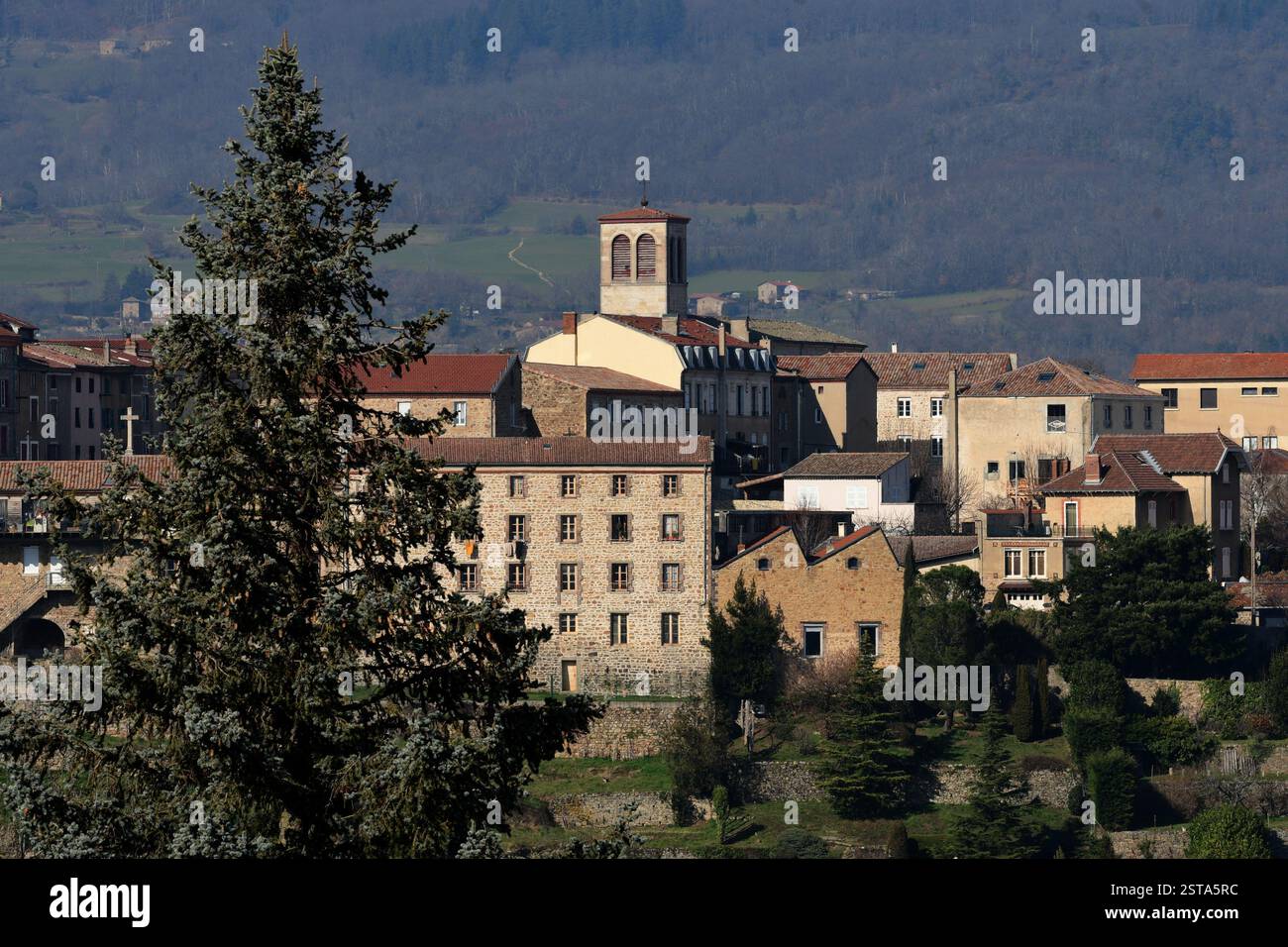 Pelussin, France. 16th Feb, 2025. General view of village of Pelussin ...